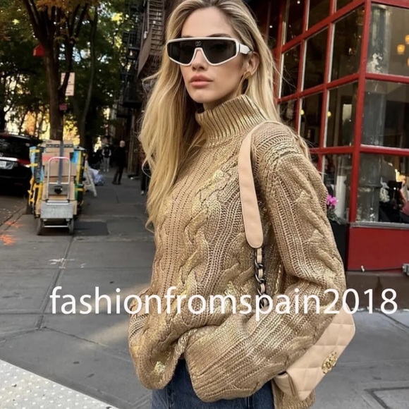 Zara | Sweaters | Zara Gold Foil Sweater | Poshmark